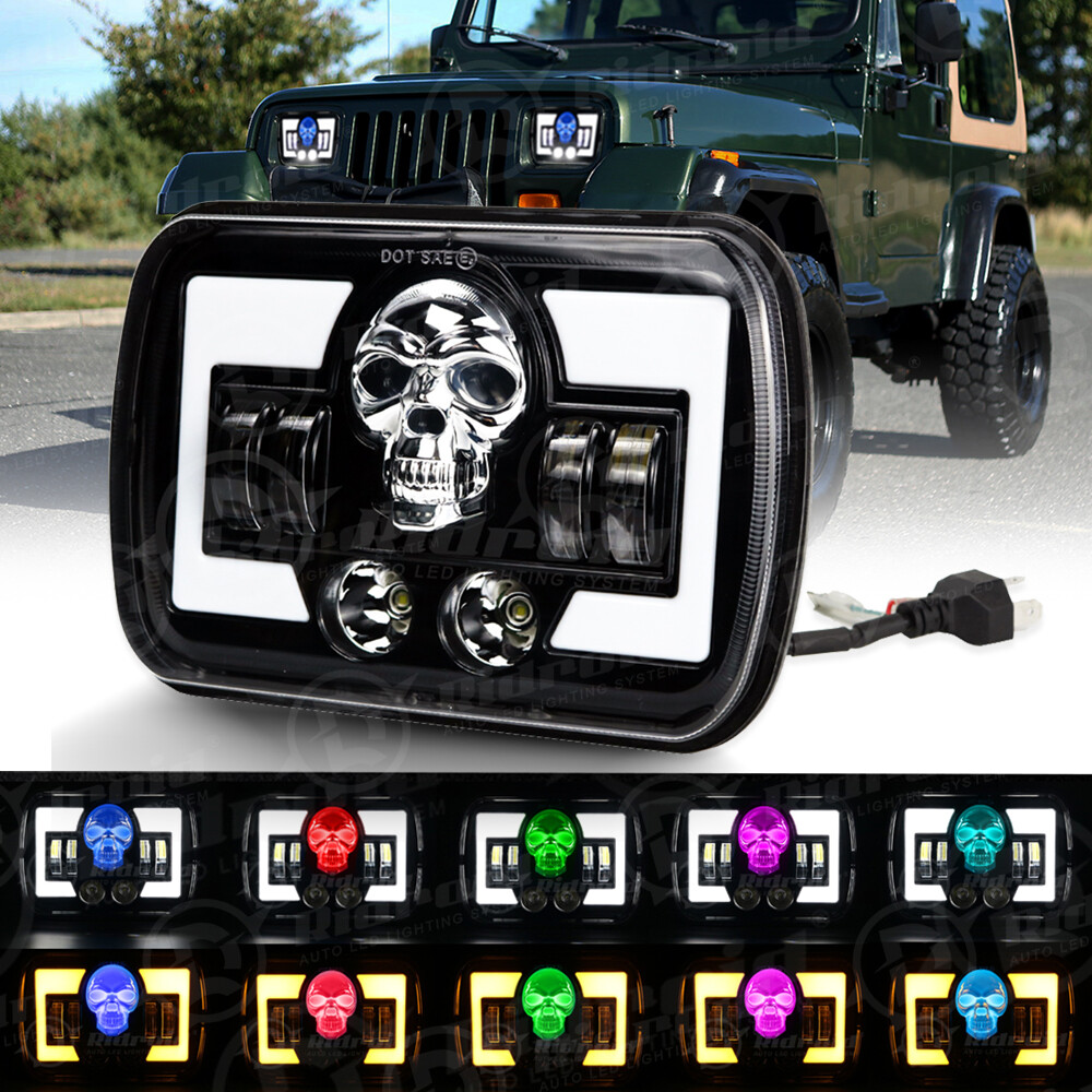 1PCS Jeep Wrangler YJ Cherokee XJ 5x7 7x6" RGB Skull LED Headlights ...