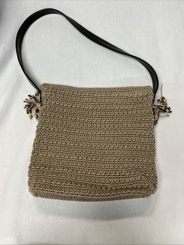 The Sak Crocheted Crossbody Shoulder Bag Taupe Beaded Boho 12” x 11” | eBay