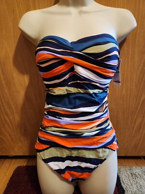 Anne Cole Easy Breezy Stripe Twist Front Shirred One Piece Swimsuit 8 ...