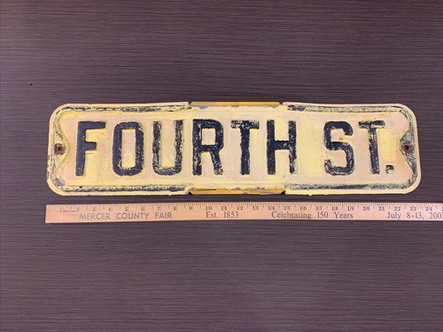Vtg FOURTH ST Street/Road Sign 24 "x 6" Pressed/Embossed/Raised Steel ...