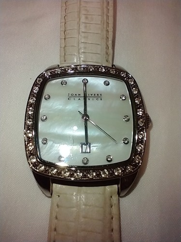 Joan Rivers Classics White MOP Rhinestone Watch Leather Band New ...