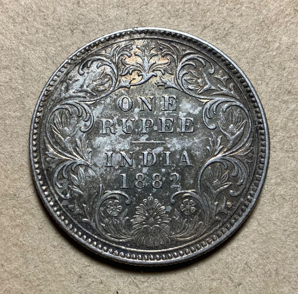 1882 British India 1 rupee - Countermark B - silver coin - High grade ...
