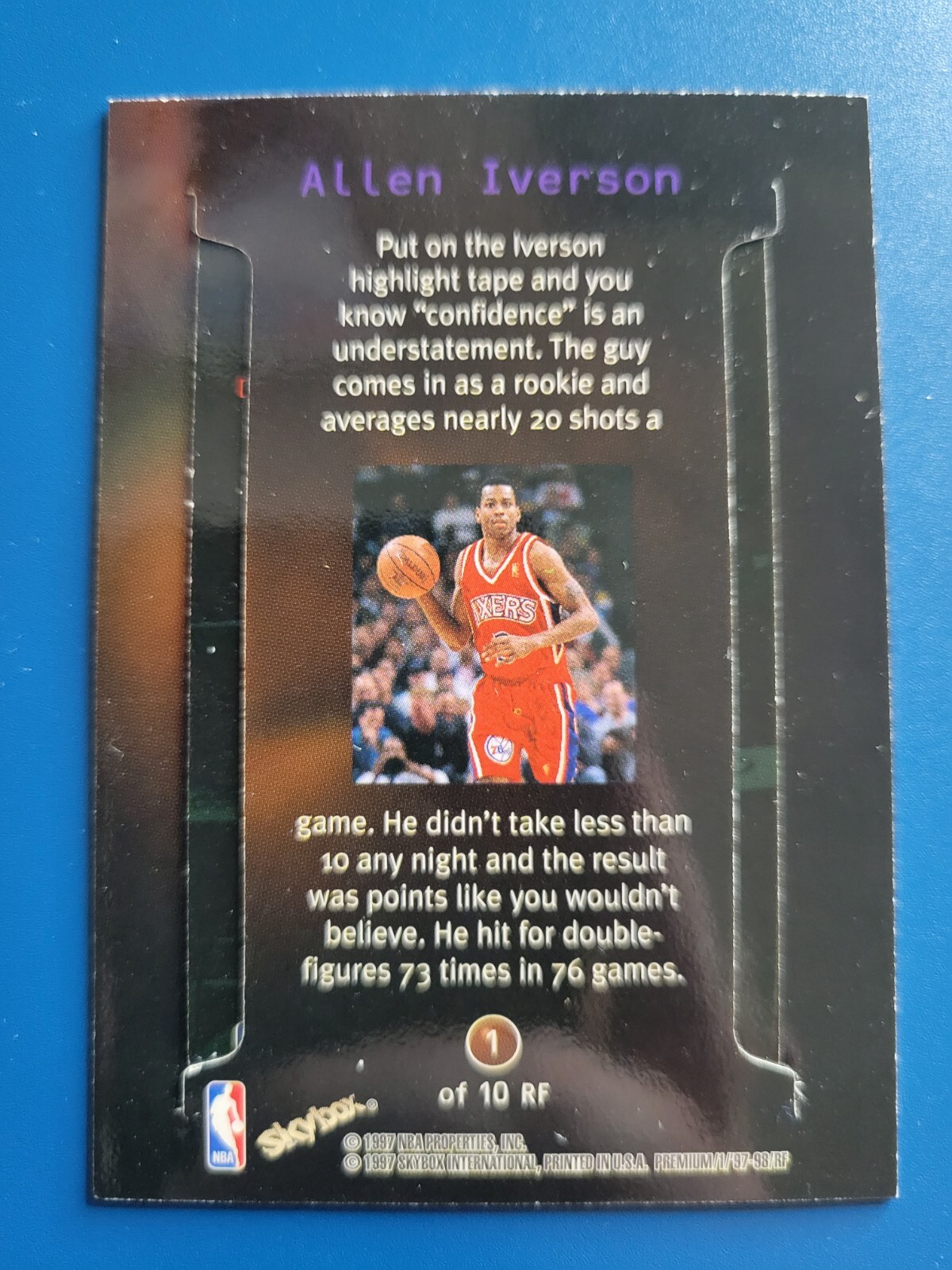 Allen Iverson 1997-98 SKYBOX PREMIUM "ROCK N FIRE" INSERT #1 ...