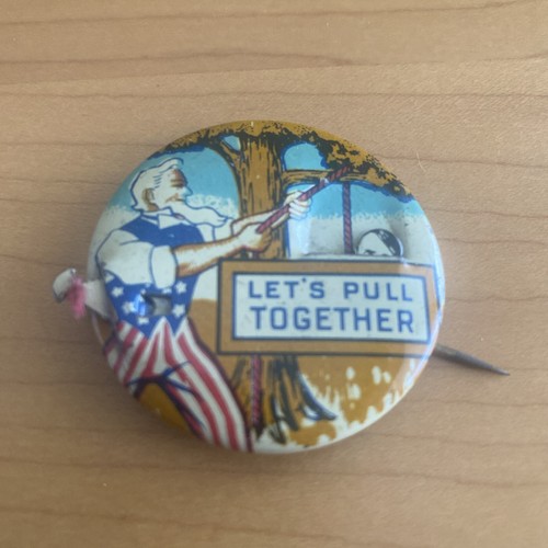 Uncle Sam Hanging Hitler WWII Mechanical Pinback Button “Let's Pull ...