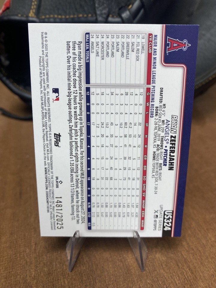 2025 Topps Update Ryan Zeferjahn #US324 Gold Border #'d /2025 RC Angels ...