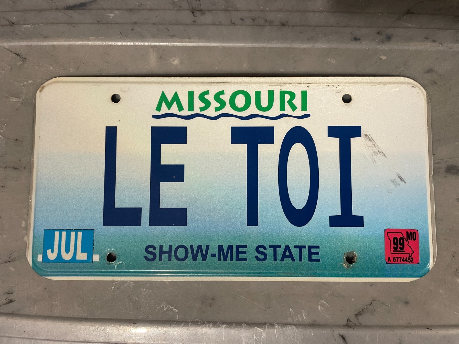1999 Missouri License Plate 99 July LE TOI Vanity Personalized | eBay