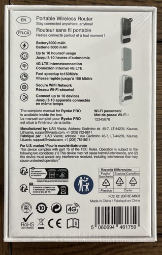 Ryoko Pro High-Speed Portable 4G LTE Wi-Fi Router With Docking Station ...