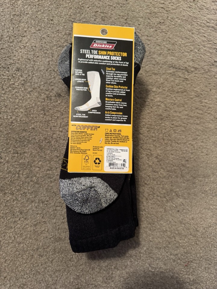 3 Pair Dickies Men Steel Toe Performance Boot Length Work Socks Black ...