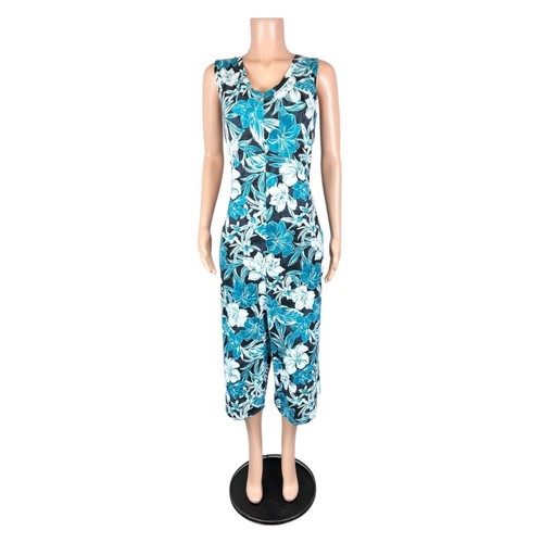 Cuddl Duds Women's Flexwear V-Neck Wide Leg Jumpsuit Teal Hibiscus ...
