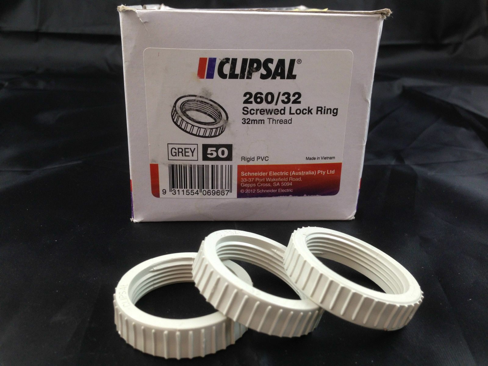 Clipsal 260/32 Screwed Lock Ring Rigid PVC Grey 32mm Thread X50 Pcs for ...