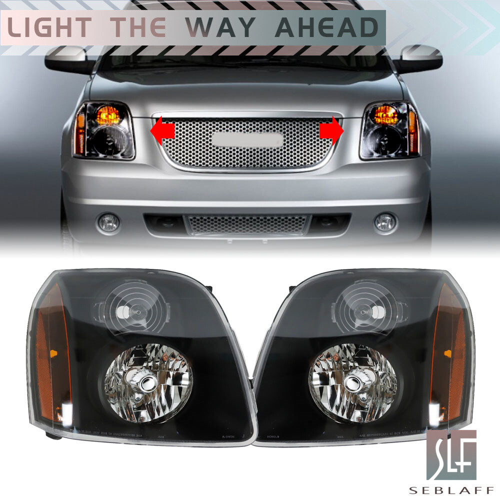 Fit For 2007-2014 GMC Yukon Denali XL1500 2500 Headlights Black Trim ...