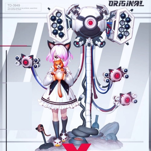 1/20 80mm Resin Figure Model kit Kitten and Robot Girl Unassembled ...
