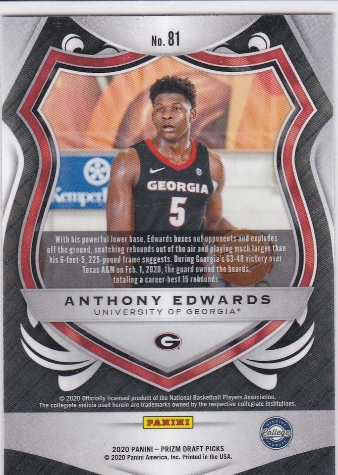 ANTHONY EDWARDS ROOKIE CARD 2020 Draft Pick Crusade Basketball Georgia ...