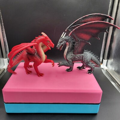 Lot of 2 - MOJO 2014 STEEL DRAGON Figure & RED DRAGON Mythical Figurine ...