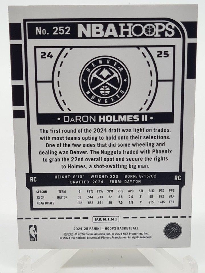 DaRon Holmes II 2024-25 Panini NBA Hoops Rookie #252 Denver Nuggets RC ...