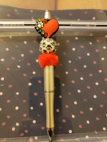 Handmade Red Heart With Paws Focal Bead Beaded Pen | eBay