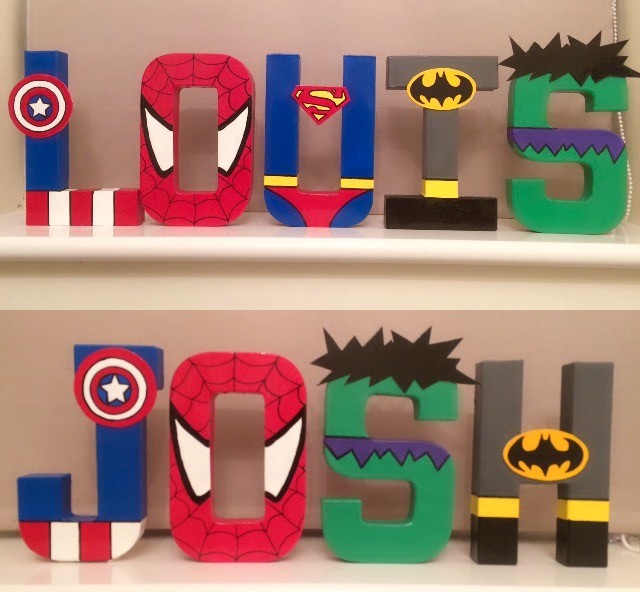 Childrens Superhero letters Boys Batman spiderman Marvel Avengers End ...