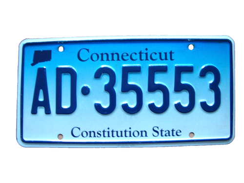 Connecticut Constitution State License Plate Palindrome number AD-35553 ...