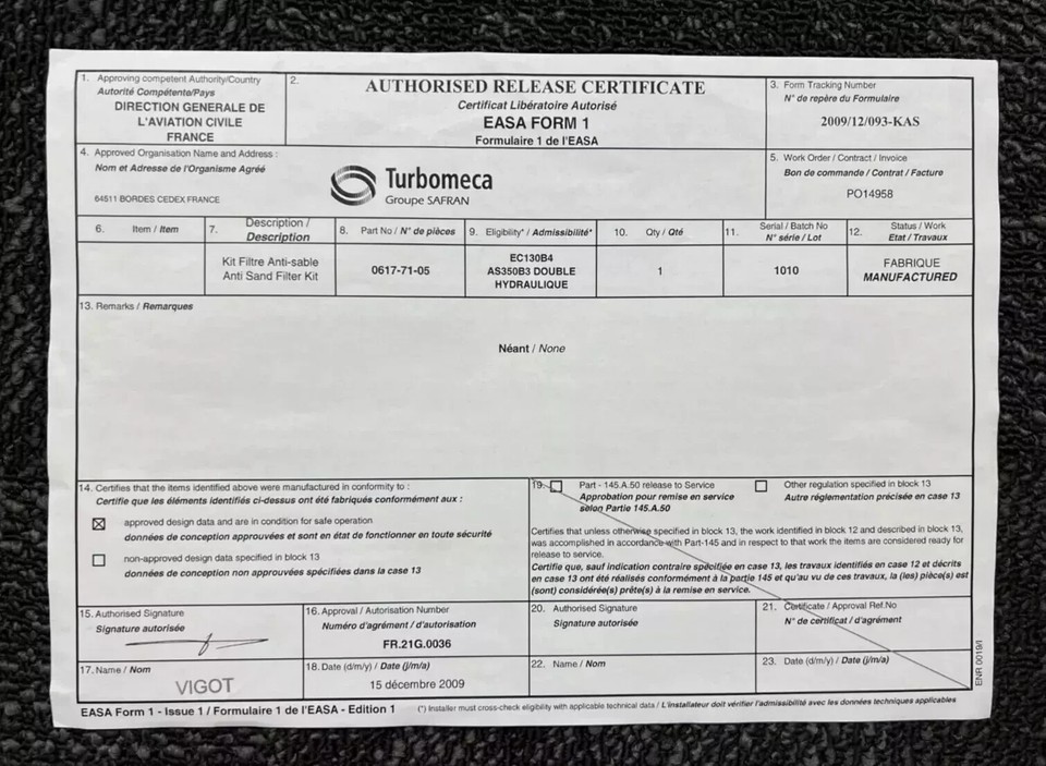 AS350/EC130 ASTAR Helicopter Particle Separator/Sand Filter P/N:0617-71 ...