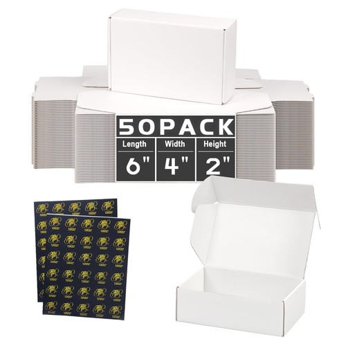 50 Pack 6x4x2 Inch Shipping Boxes, White Shipping Boxes for Packaging ...