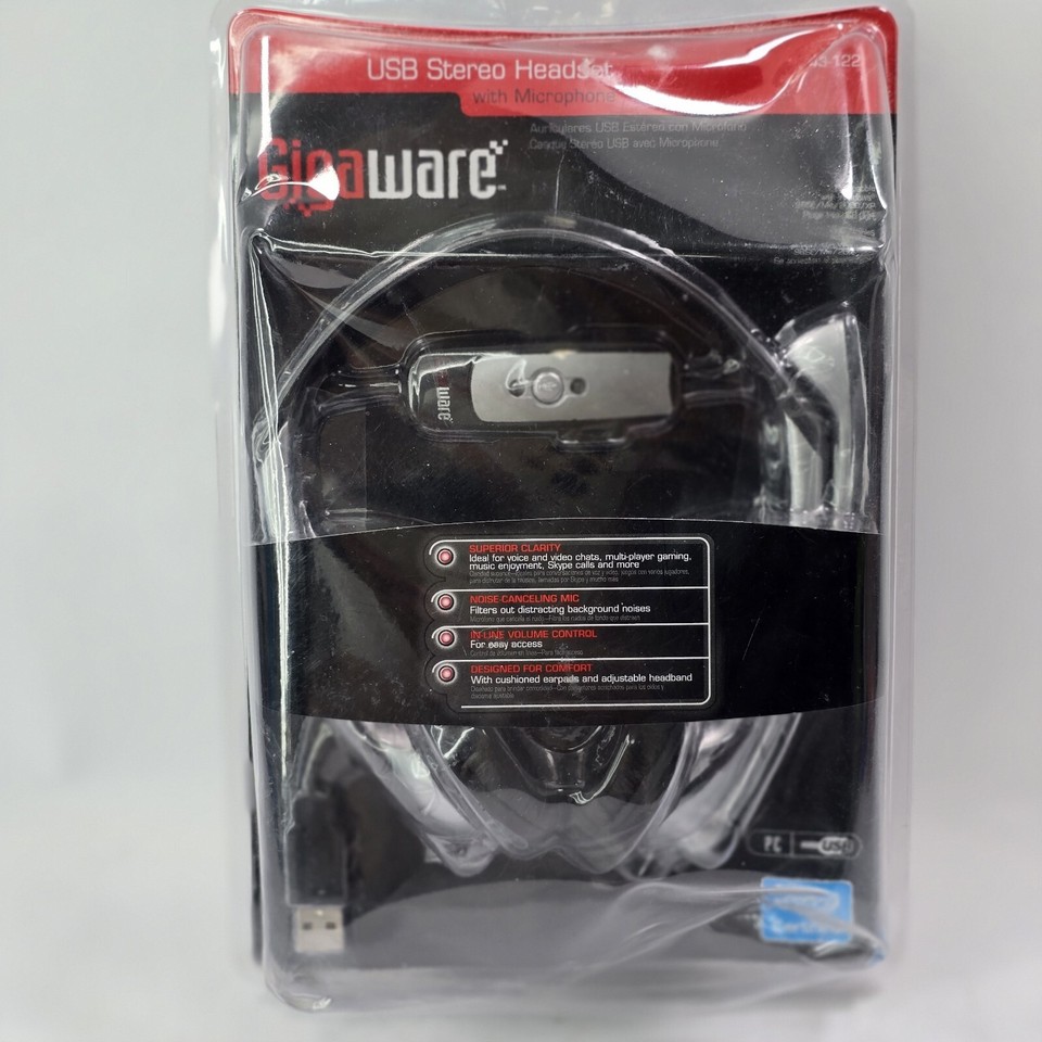 USB Stereo Headset w/Microphone & Inline Volume Control Gigaware 43-122 ...