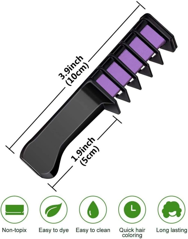 Hair Chalk Comb Set 6 Colors Temporary Non Toxic Easy Wash Out Vibrant ...