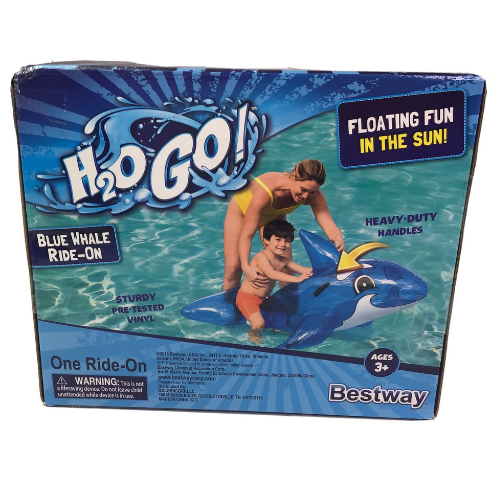 H2O GO Inflatable BLUE WHALE Ride On Pool Float 58”x33”x26” | eBay
