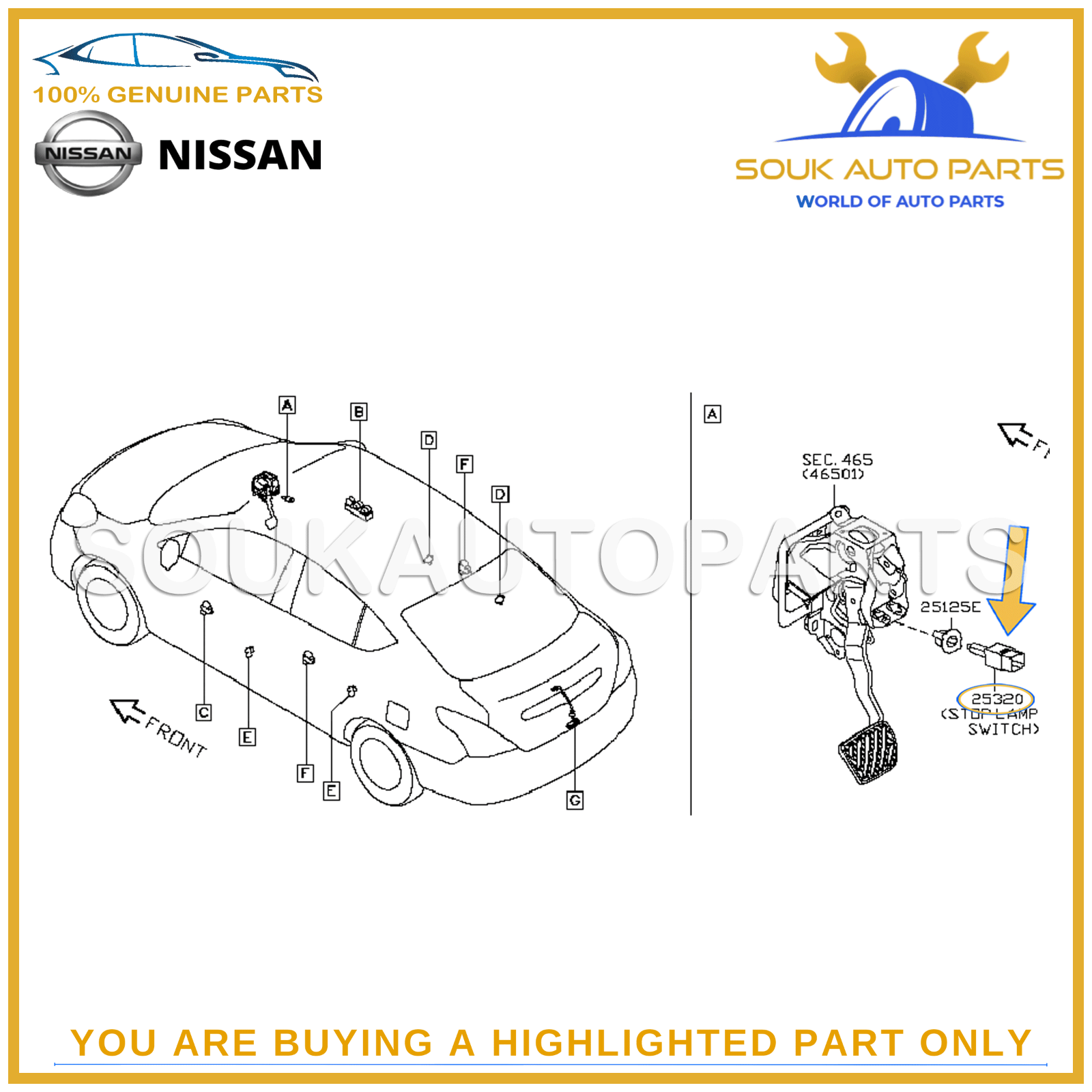 25320-AX10A Genuine Nissan BRAKE LIGHT STOP LAMP PEDAL SWITCH ...