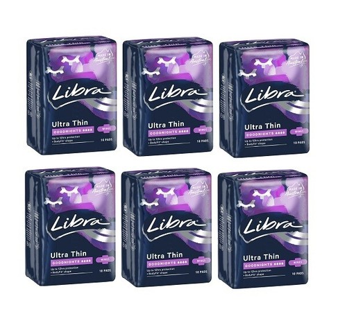 6 Packs Libra Ultra Thin Goodnight Pads With Wings 10 Pads ...