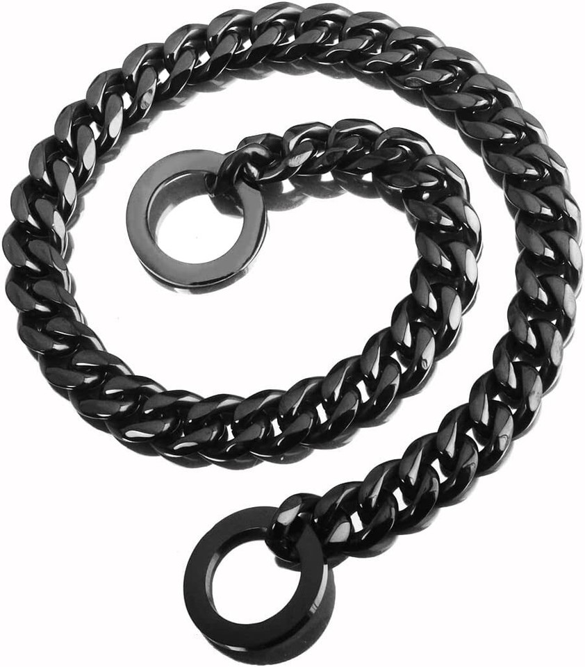 Black Dog Chain Collar Stainless Steel Cuban Link Dog Chain Collar 11 ...