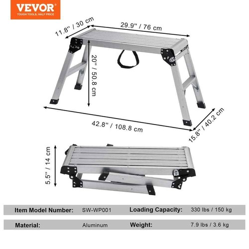 Work Platform Portable Folding Adjustable Step Ladder 330 lbs Bench Non ...