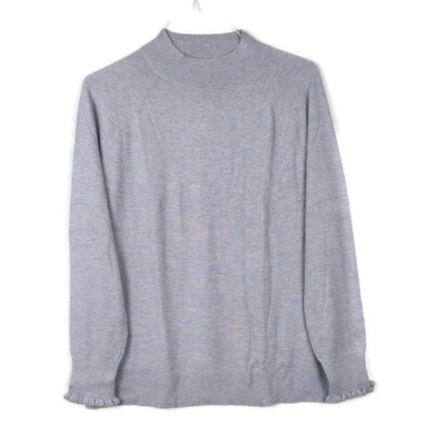 NEW LOFT Womens Large Sweater Purple Lilac Ruffle Cuff Mock Neck Long ...