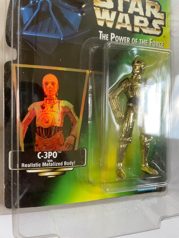 STAR WARS Power of the Force C-3PO ACTION FIGURE Green Hologram Card ...