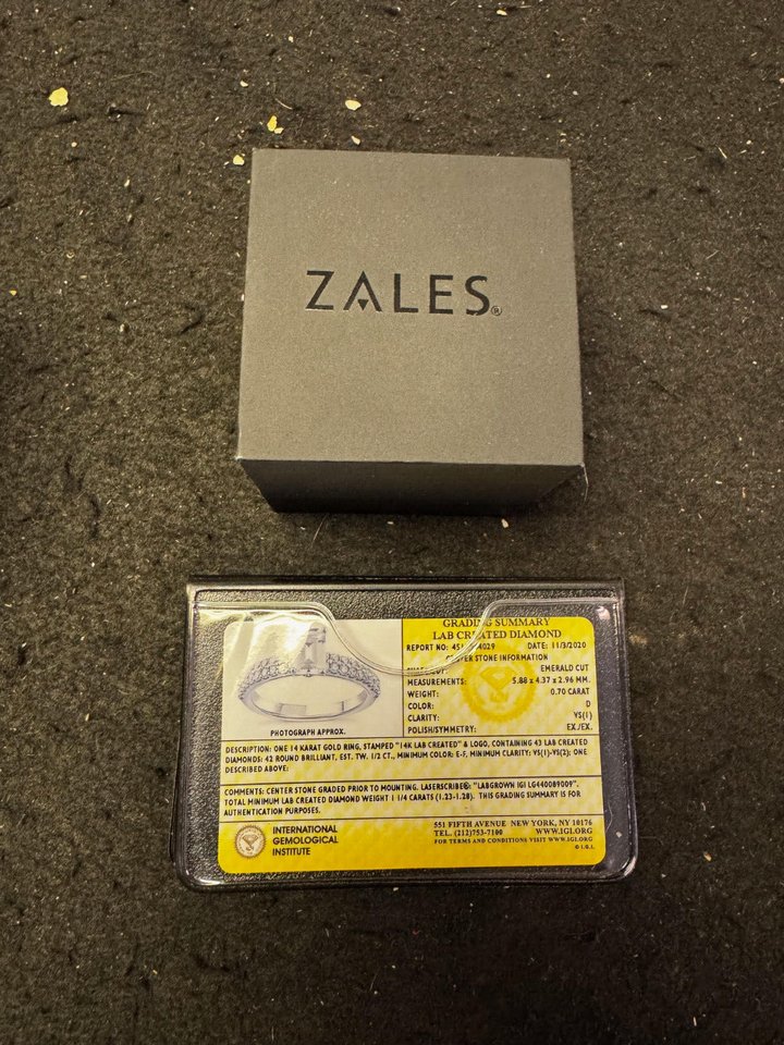 ZALES DIAMOND ENGAGEMENT RING 14K EMERALD CUT 42 ROUND Lab Created | eBay