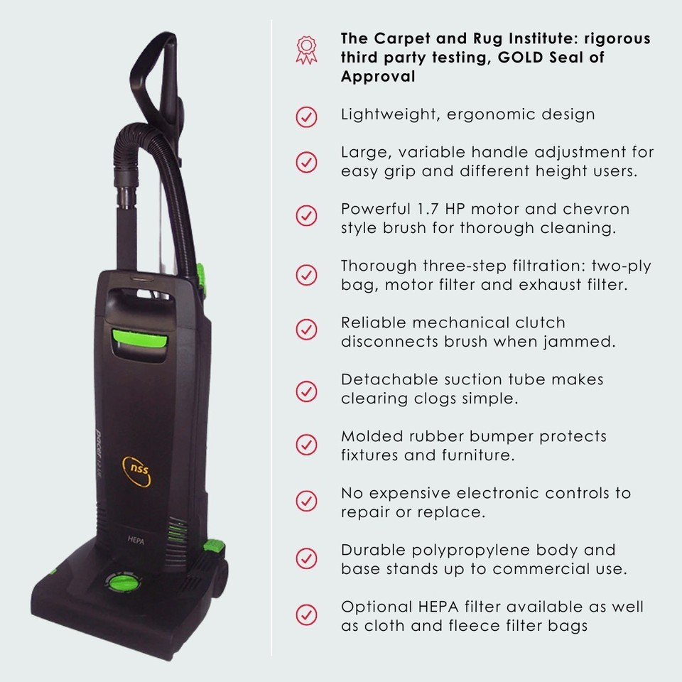 NSS® Pacer 15UE COMMERCIAL Single Motor HEPA FILTER Upright - 15 ...