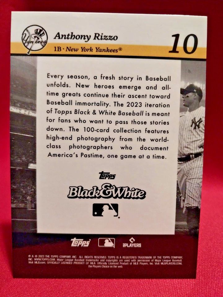 2023 Topps Black & White Anthony Rizzo Color Photo Negative #10 Yankees ...