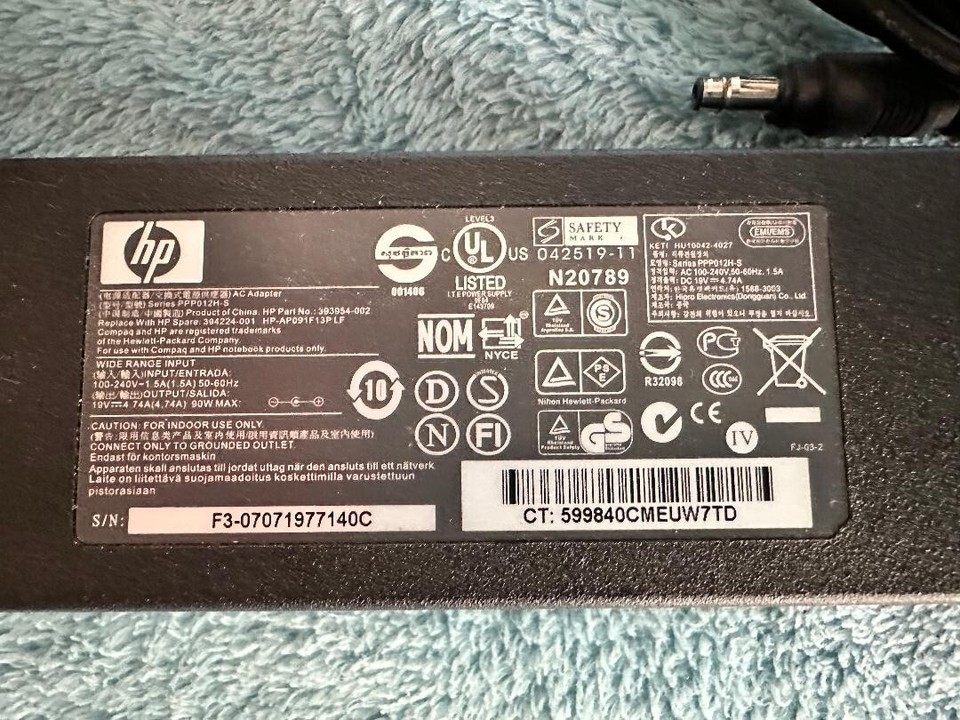 Genuine OEM HP Laptop AC Adapter 90W Power Cord (042519-11 N20789) 19V ...