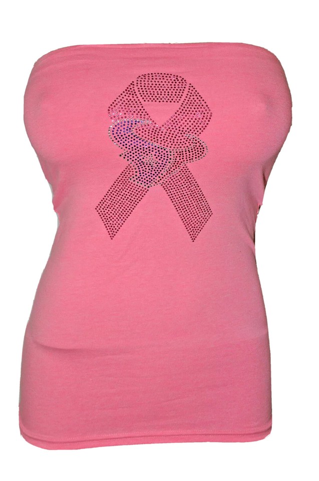 Y2K V2K Pink Texan's StaR & Pink Crystal Breast Cancer Ribbon Tube Top ...