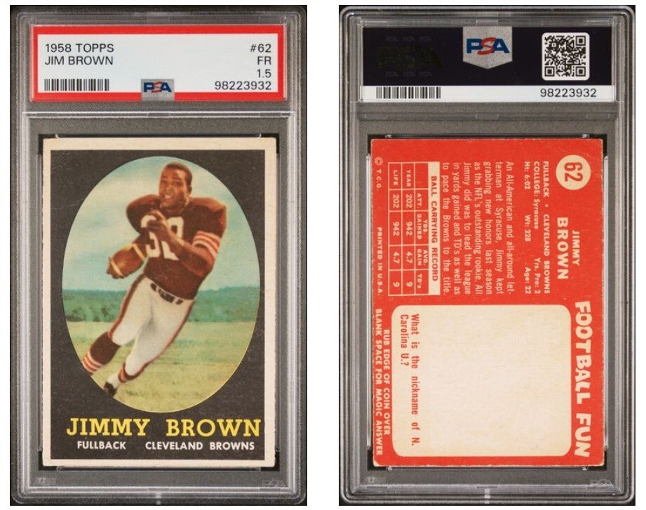 1958 Topps Jim Brown Rookie Card #62 RC - Nicely Centered - PSA 1.5 ...