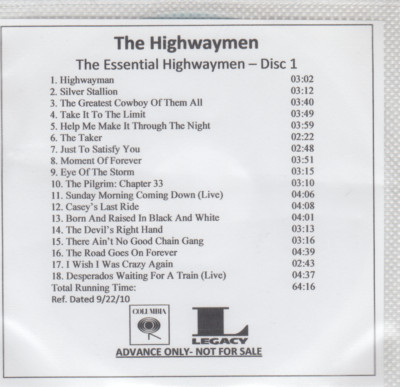 the highwaymen the essential highwaymen 2x cd promo johnny cash willie ...