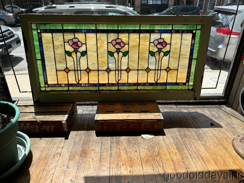 Antique 1 of 2 Stained Leaded Glass Transom Window Chicago Bungalow Cr ...