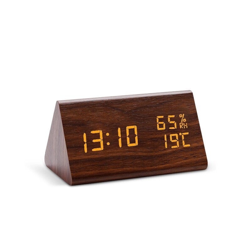 Digital LED Wooden Alarm Clock Table Sound Control Electronic Desktop ...