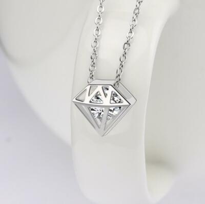 Silver Pave Cubic Zirconia Tiny Diamon Shape Pendant Chain Necklace | eBay