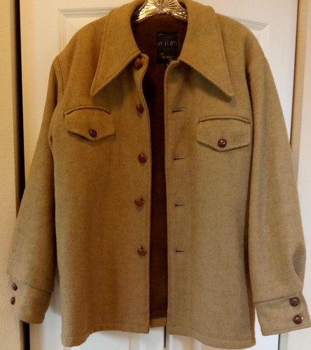 VTG PETERS Lined All Weather Wool Jacket Leather Buttons Dagger Collar ...