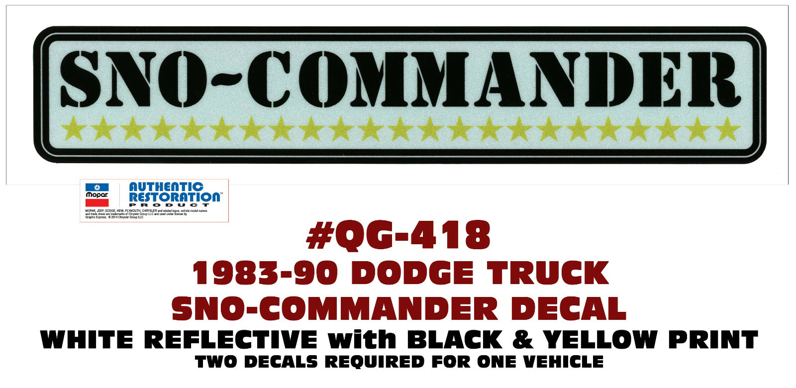 QG-418 1983-90 DODGE TRUCK - SNO-COMMANDER - DECAL - LICENSED - ONE ...