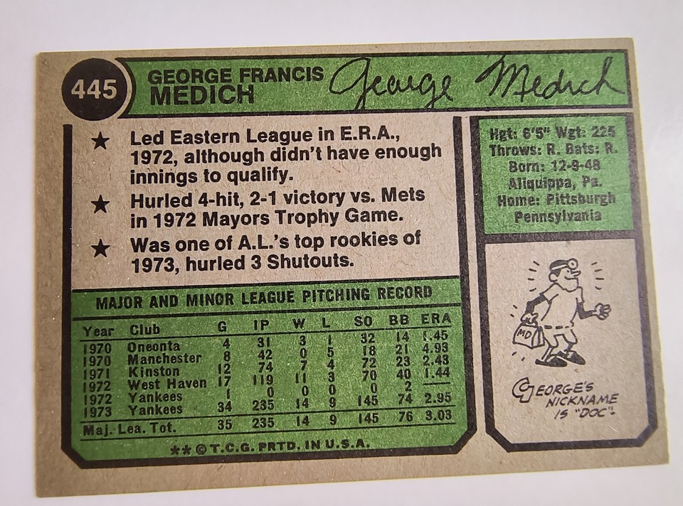 GEORGE 'DOC' MEDICH Topps 75th Anniversary 1974 Buyback Card 2014 Topps ...