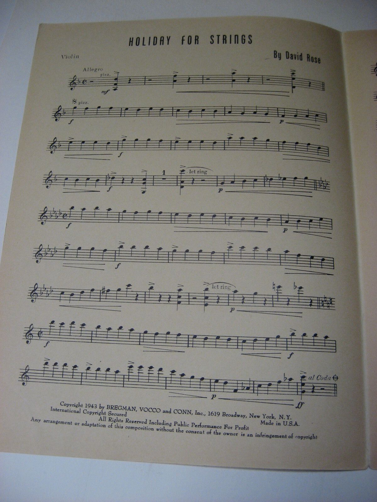 David Rose Holiday for Strings Violin Transcription with Piano Accom ...