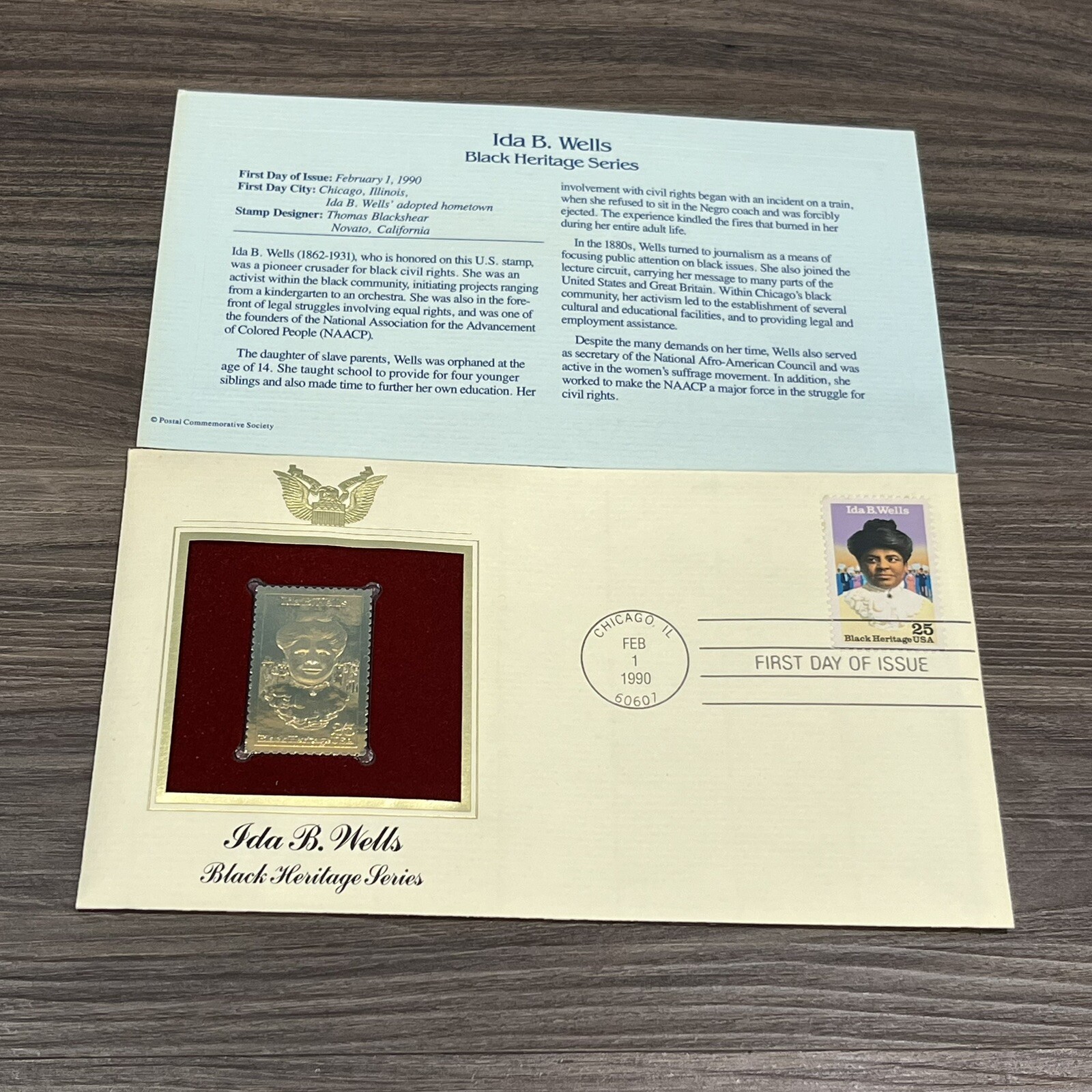 Postal Commemorative Society Vintage 90s 22k Gold Replica Stamp Ida B ...
