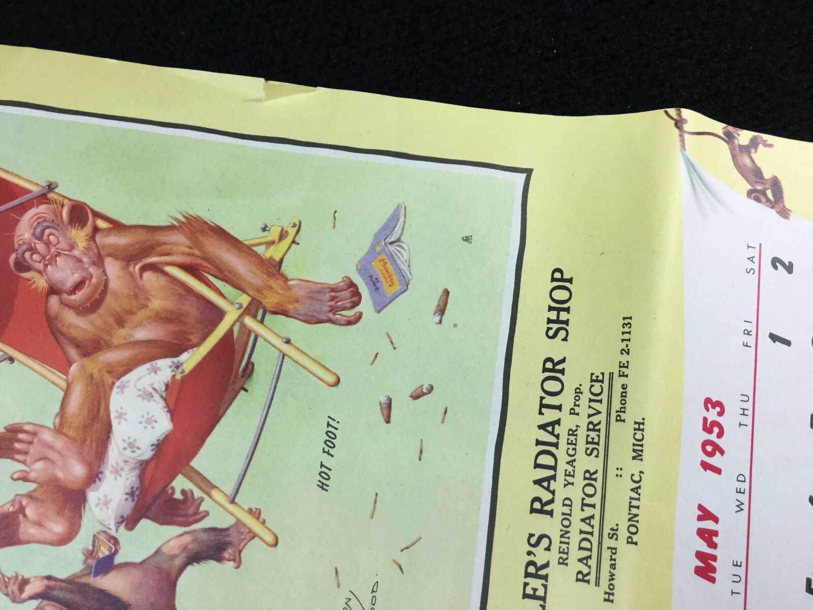 VINTAGE ADVERTISING LAWSON WOOD 12 MO. CALENDAR MONKEY MARKING TIME W ...