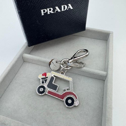 PRADA Key Ring Golf Truck Cart Car Leather Silver Multicolor W/ Box ...